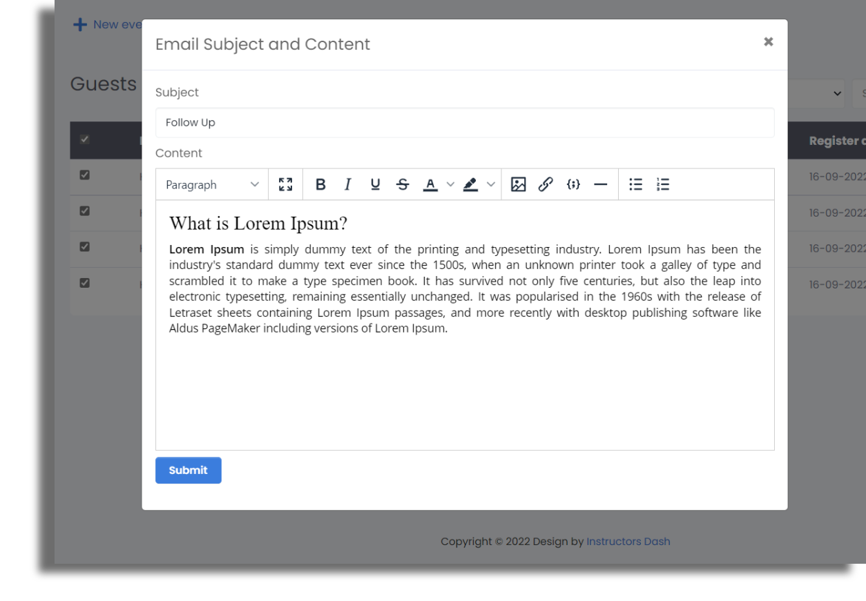 Instructors Dash — Event Manager